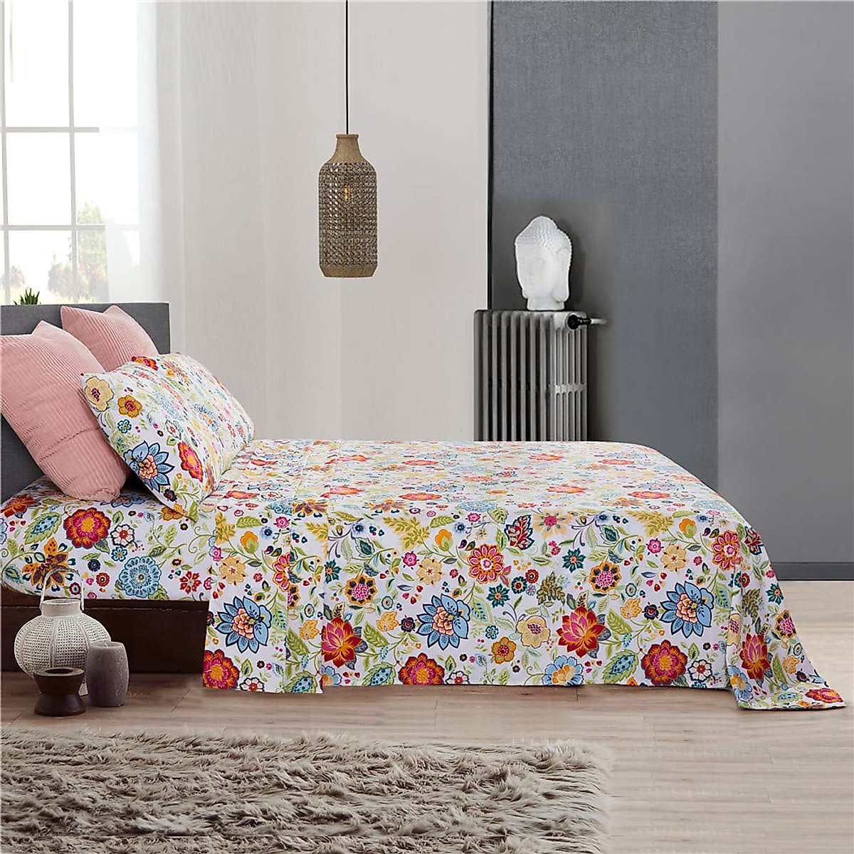 Bedlifes Twin Sheets Set Ultra Soft Breathable Silky Flower Bed Sheets Deep Pocket 100% Microfiber Bedding Sheets 3 Piece Twin Size Floral Spring