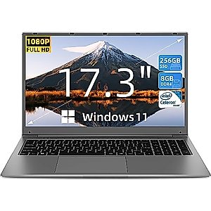 SGIN 17 Inch Laptop, 8GB RAM 256GB SSD Laptops with IPS Full HD, Intel Celeron Quad Core J4105, Mini HDMI, Webcam, Dual Wi-Fi, Buletooth 4.2, 2xUSB 3.0, Expandable Storage 512GB TF(Gray)