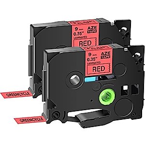 GREENCYCLE Compatible for Brother TZe-421 TZe421 TZ421 TZ-421 AZE Tape 9mm 0.35 Inch 3/8" Black on Red Laminated Label Tape for PTD210 D400AD D600 PT-H100 PTH110 PT1290 PT-1230PC, 2 Pack