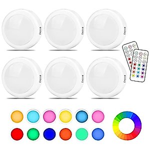Puck Lights, Cadrim 13 Colors Changeable LED Puck lightings Battery Powered Dimmable Under Cabinet Lights, Battery Powered Under Counter Lights with 2 Wireless Remote Controls for Kitchen(6 Pack)