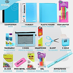 Enday Back to School Supplies for Kids, Blue School Supply Box Grades K-5, Premium Quality Kids School Supplies Kit, Kindergarten School Supplies for Girls and Boys, 71 Piece Set