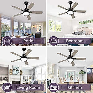 Obabala Ceiling Fans with Lights and Remote, Outdoor/Indoor Black Fan with Lights for Patio Bedroom Living Room，52 Inch