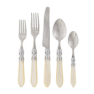 Vietri Aladdin Brilliant Ivory 5-Piece Place Setting, 18/10 Stainless Steel Forks Spoons & Knife