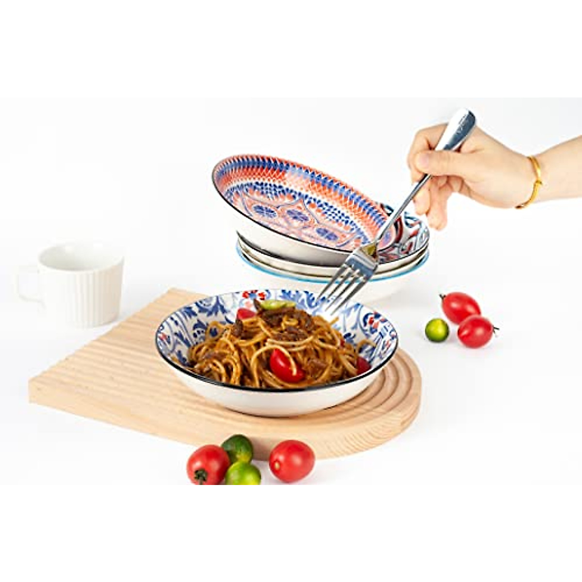 HAPPY KIT 8 inch Pasta Bowls, Salad Bowls Set of 6 for Dessert Appetizer Pasta Bread, Scratch Resistant & Leak Free, Microwave, Oven and Dishwasher Safe, Multiple Pattern