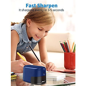 JARLINK Electric Pencil Sharpener, Heavy Duty Pencil Sharpeners for 6-8mm No.2/Colored Pencils, Wall Industrial Pencil Sharpener with Stronger Helical Blade in Classroom/Office/Home (Blue)