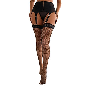 comeondear Women's Garter Belt Plus Size High-Waisted Garter Belts and Stockings Set Lace 6 Elastic Suspender Belt