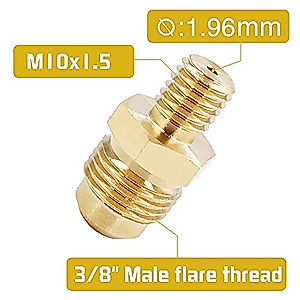 MENSI Brass Propane Gas Jet Nozzle Sprayer 1.96mm Orifice（0.0772"） with 3/8" Male Flare and M10x1.5mm Thread for Burner Inlet for Fire Pits, 2 Pack