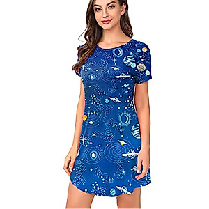 MINANUO Summer Short Sleeve Nightgowns for Women Adults Soft Maternity Sleepwear Petite Night Shirt Womens Loungewear Ladies Cozy Sleepshirt Nightwear(Blue Space, S)