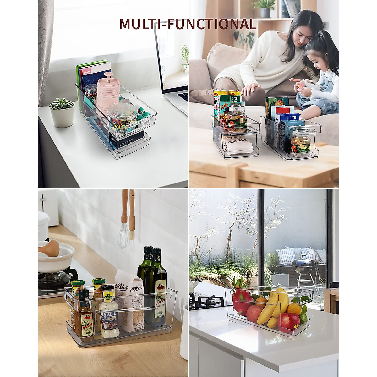 Zyerch 2 Pack Rolling Soda Can Dispenser for Refrigerator with 1 Pack Ice Ball Maker, Pantry Organization and Storage 2-Layer Beverage Holder for Fridge, Clear