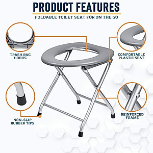 Alpcour Foldable Waterproof Pop Up Portable Toilet Seat for Camping, Hiking, Beach, and Traveling