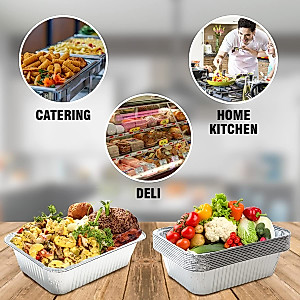 Diplastible Oblong Disposable Aluminum Pans with Lids - 20 Pack - 8.5 x 6 x 2.5 in 5-lb Pan with Foil Covers Perfect for Baking Cooking Food and Storage Container