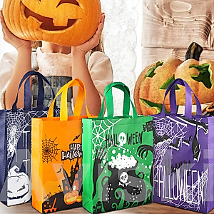 Aviski 6PCS Halloween Trick or Treat Bags, Halloween Tote Bags with Handles, Large Gift Bags, Multifunctional Non-Woven Bags for Gifts Wrapping, Halloween Party Supplies, 15×11.8×3.9“