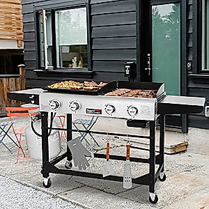 Royal Gourmet GD401 Portable Propane Gas Grill and Griddle Combo with Side Table | 4-Burner, Folding Legs,Versatile, Outdoor | Black