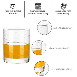 FAIRCRAFT Lowball Glasses Set of 6, 13.5oz Handmade Short Glass Tumbler, Heavy Base Ribbed Durable Carved Cup Drinking Glasses, Old Fashioned Rocks Glass for Whiskey Dishwasher Safe Glassware