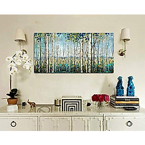 Pogusmavi Green View White Birch Forest Canvas Painting Wall Art Decor Nature Plant Picture Wildlife Trees Landscape Artwork Home Living Room Bedroom Office Wall Decoration Wall Art