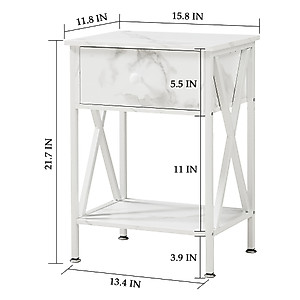 VECELO Modern Side End Table, Nightstand Storage Shelf with Bin Drawer for Bedroom, Lounge