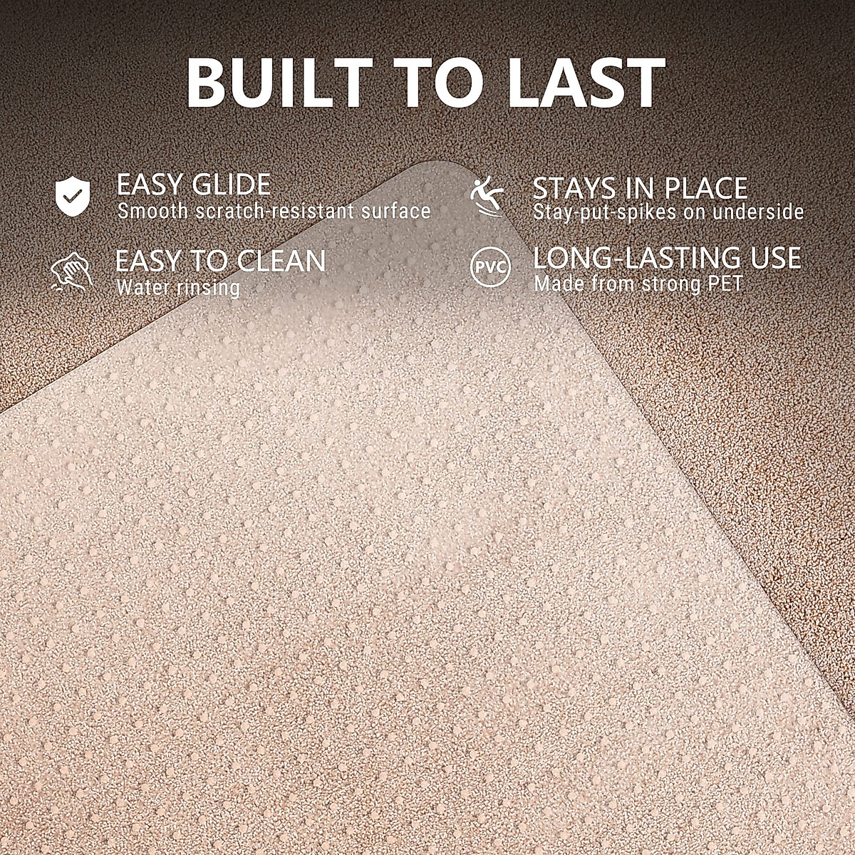 Dowinx Office Chair Mat for Carpet, Desk Chair Mat Protector for Carpeted Floors, Rolling Chair Plastic Mat for Pile, Computer Chair Clear Mat with Spikes for Work, Home, Gaming with Lip (36" x 48")