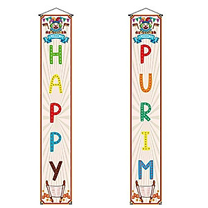 Rainlemon Happy Purim Porch Banner Jewish Holiday Carnival Party Circus Clown Front Door Sign Decoration Supply