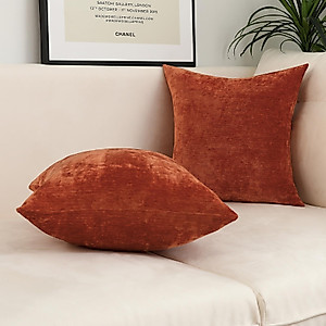 Jeneoo Terracotta Decorative Throw Pillow Covers Soft Chenille Comfy Solid Rust Couch Cushion Case Decor (Set of 2, 18 x 18 Inches)