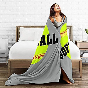 Blanket Softball Baseball in Grey Fleece Blanket Foldrable Throw Blanket Washable Couch Sofa Fuzzy Blanket Reversible Plush Blanket Beach Blanket for Home Office (80" x60)