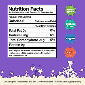 NuNaturals White Stevia Powder, Plant-Based Sugar Substitute, Zero Calorie Sweetener, 12 oz