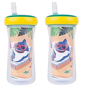 The First Years Pinkfong Baby Shark Insulated Straw Cup - Spill Proof Toddler Straw Cups - Toddler Sippy Cups - 9 Oz - 2 Count