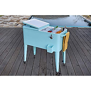 Permasteel PS-203-TURQ-AM 80 Quart Portable Rolling Patio Cooler, Turquoise