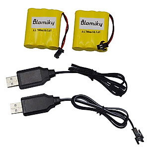 Blomiky 2 Pack 3.6V 700mAh AA Nicd Rechargeable Battery Pack with SM-2P 2 Pin Plug and USB Charger Cable for SY-E571 RC Excavator RC Cars 3.6V Battery and USB 2