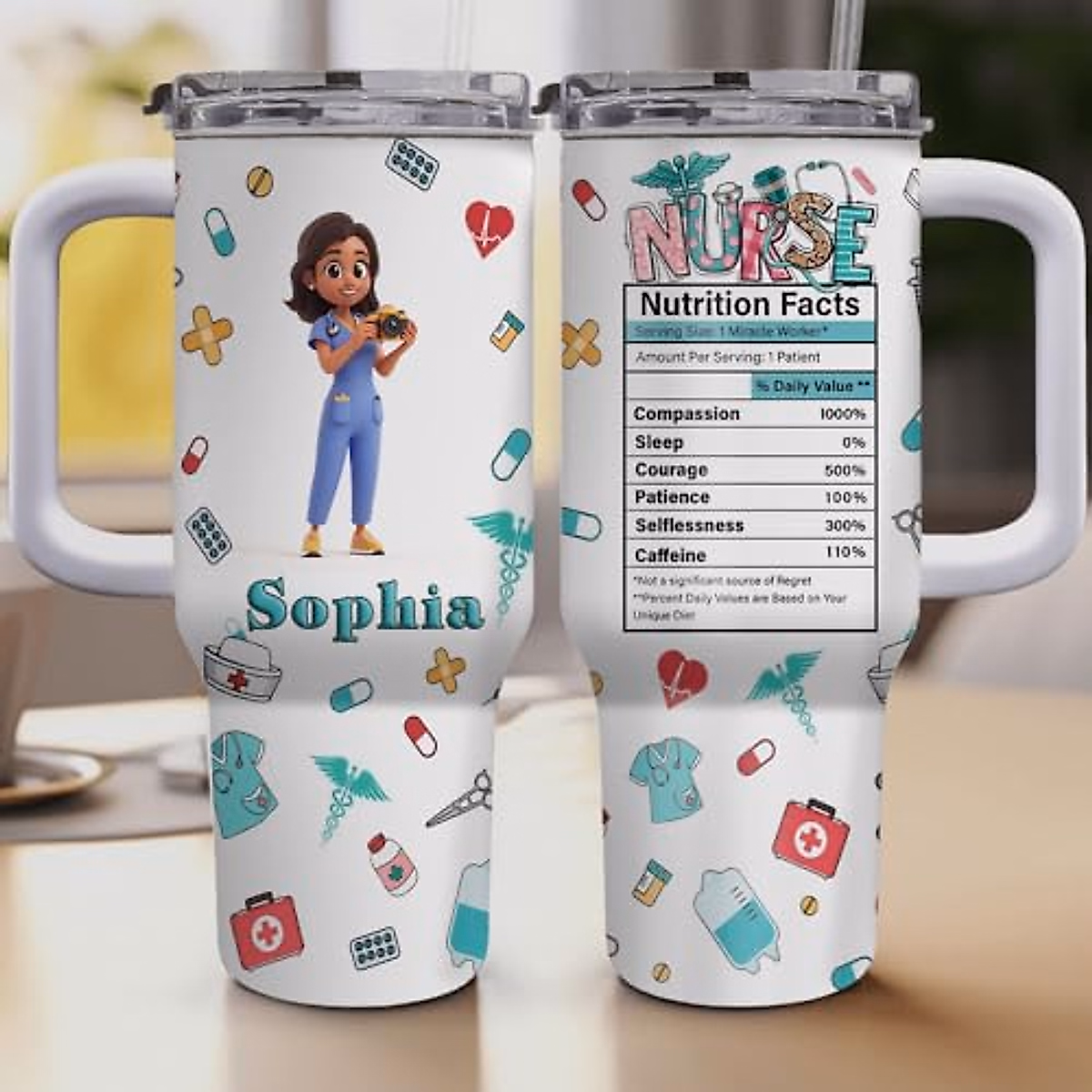 Personalized Nurse Tumbler 40oz -nurse therapeutic filmmaking instructor-Custom Name Insulated Travel Mug with Handle & Straw, Gift for Nurses, Medical Workers, Appreciation, Mother's Day j78EOf