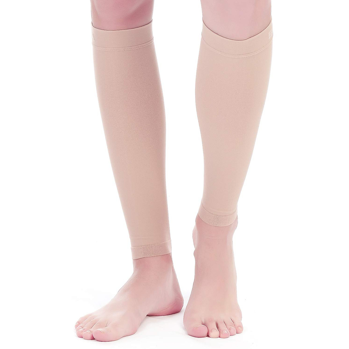 BSERA Calf Compression Sleeve Women, 2 Pairs 15-20mmHg Calf Support Footless Compression Socks Stockings for Shin Splints, Varicose Veins, Recovery (Nude/Skin, Large)