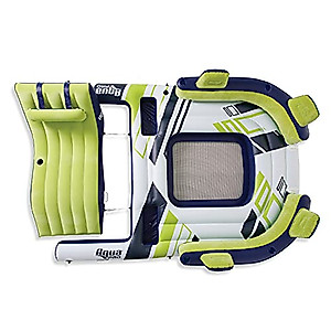 Aqua Inflatable Lake Float for Adults | Floating Island - Dock - Lake Raft with Docking Lounger, Navy/Lime/White