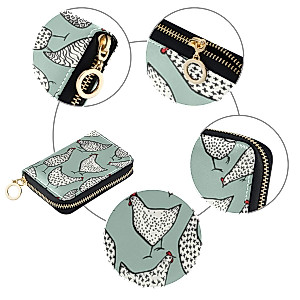 MOYYO RFID Credit Card Holder Case Beautiful Chickens Leather Printed Zipper Card Case Wallet for Women Girls