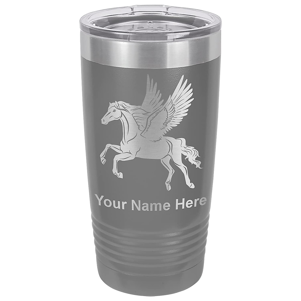 LaserGram 20oz Vacuum Insulated Tumbler Mug, Pegasus, Personalized Engraving Included (Gray)