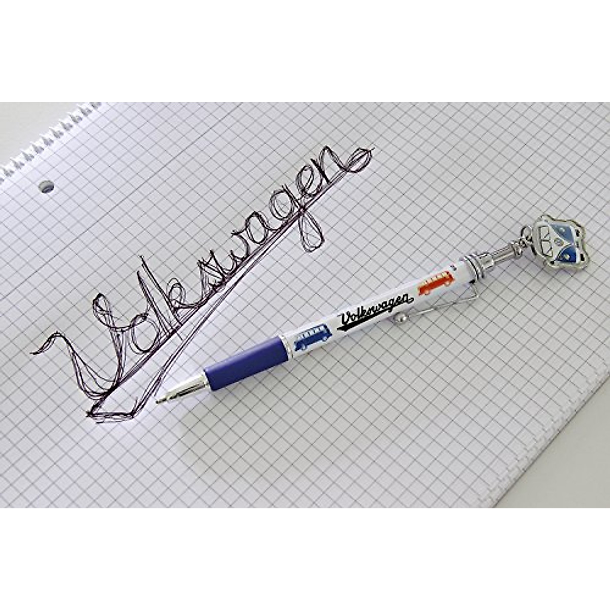 BRISA VW Collection - Volkswagen Samba Bus T1 Camper Van Pen, Ballpoint Pen with Charm (White)