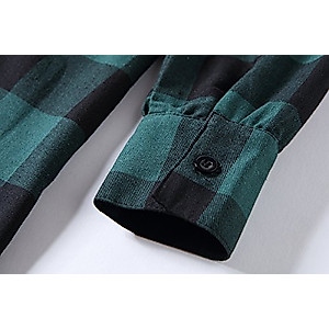 olrain Womens Plaids V Neck Long Sleeve Irregular Hem Casual Shirt Dress (Large, Green)