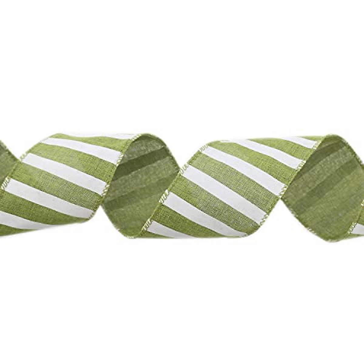DINDOSAL Sage Green Wired Ribbon 2.5" Horizontal White Stripe Wired Edge Burlap Ribbon Farmhouse Wire Ribbon for Wreaths Crafts Supplies Gift Wrapping Bows Making Spring Decorations - 10 Yards