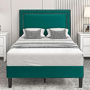 VECELO Twin Size Platform Bed Frame with Height Adjustable Upholstered Headboard, Modern Mattress Foundation,Strong Wood Slat Support, No Box Spring Needed, Easy Assembly