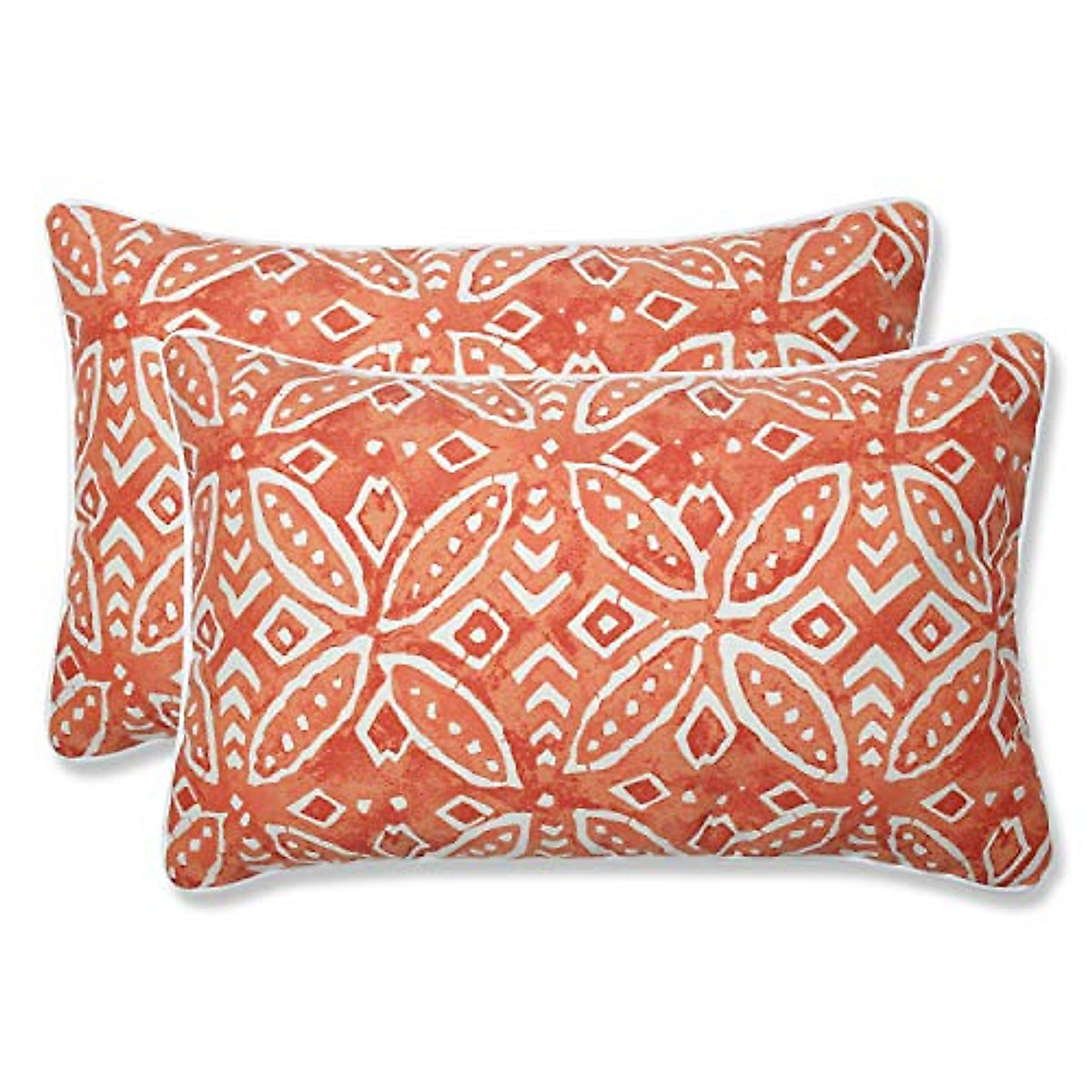 Pillow Perfect Outdoor/Indoor Merida Pimento Lumbar Pillows, 11.5" x 18.5", Orange, 2 Count
