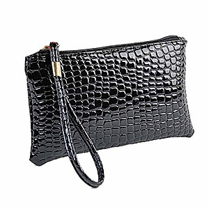 Women PU Leather Clutch Handbag Bag Coin Purse,Birthday Women Girl Gifts (Black, One Size)