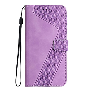 ONV Wallet Case Compatible with Samsung Galaxy S9 Plus - Cube Skin Flip Phone Case with Wrist Strap Card Holder Magnet Leather + Inner Shell Flip Stand Cover for Samsung Galaxy S9 Plus [HX] -Purple