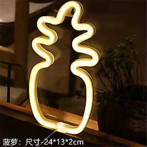 Cakina Musical Birthday That Open LED Pineapple Neon Signs Decor Night Light Warm White Wall Decor Neon Light Signs Battery USB Powered for Room Decoration Led Room Lamp for Bedroom