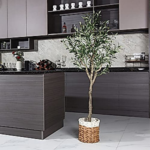 Dr.Planzen Artificial Olive Tree,5FT Tall Fake Plant Faux Olive Plants for Indoor,Natural Fake Tree,Artificial Silk Plants for Office Home Living Room Floor Patio Greening Porch Decor,Set of 1