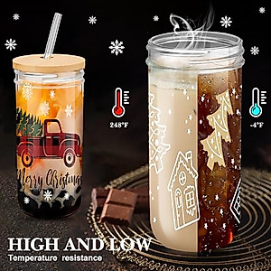 Tioncy 8 Sets Christmas Cups 24 oz Christmas Mason Jars with Lid and Straw Christmas Tumbler Drinking Glasses Coffee Cups Glassware Water Bottles Xmas Gift for Women Kids Men(Stylish)