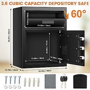 2.6 Cubic Fireproof Depository Safe with Drop Slot, Electronic Anti-Theft Drop Safe for Business with Programmable Numeric Keypad Lock and Spare Keys, Cash Drop Safe Box for Office Home Retail Store