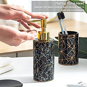 RUNLAIKEJI 4-Piece Ceramic Bthroom Accessories Set, Marbling Ceramic Bathroom Set Accessories, Home Bathroom Counter Set with Soap Dispenser, Soap Dish, 2 Mouthwash Cups, Home Decor Accessories
