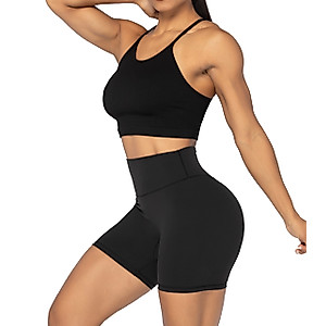 Sunzel High Waist Biker Shorts for Women No Front Seam Soft Yoga Workout Gym Bike Shorts Tummy Control Squat Proof Black