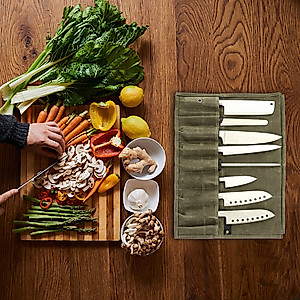 Chef Knife Roll Bag, 9 Pockets Canvas Knife Case, Knife Bag, Knife Wrap Wallet, Cutlery Knife Pouch Holders Protectors for Chef Knives Kitchen Utensils, Tool Roll (Army Green)