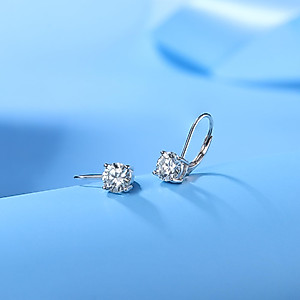 Blahanna Moissanite Earrings,1.0ct-2.0ct D Color Brilliant Round Cut Lab Created Diamond Earrings 18K White Gold Sterling Silver Dangle Earrings Moissanite Leverback Drop Earrings