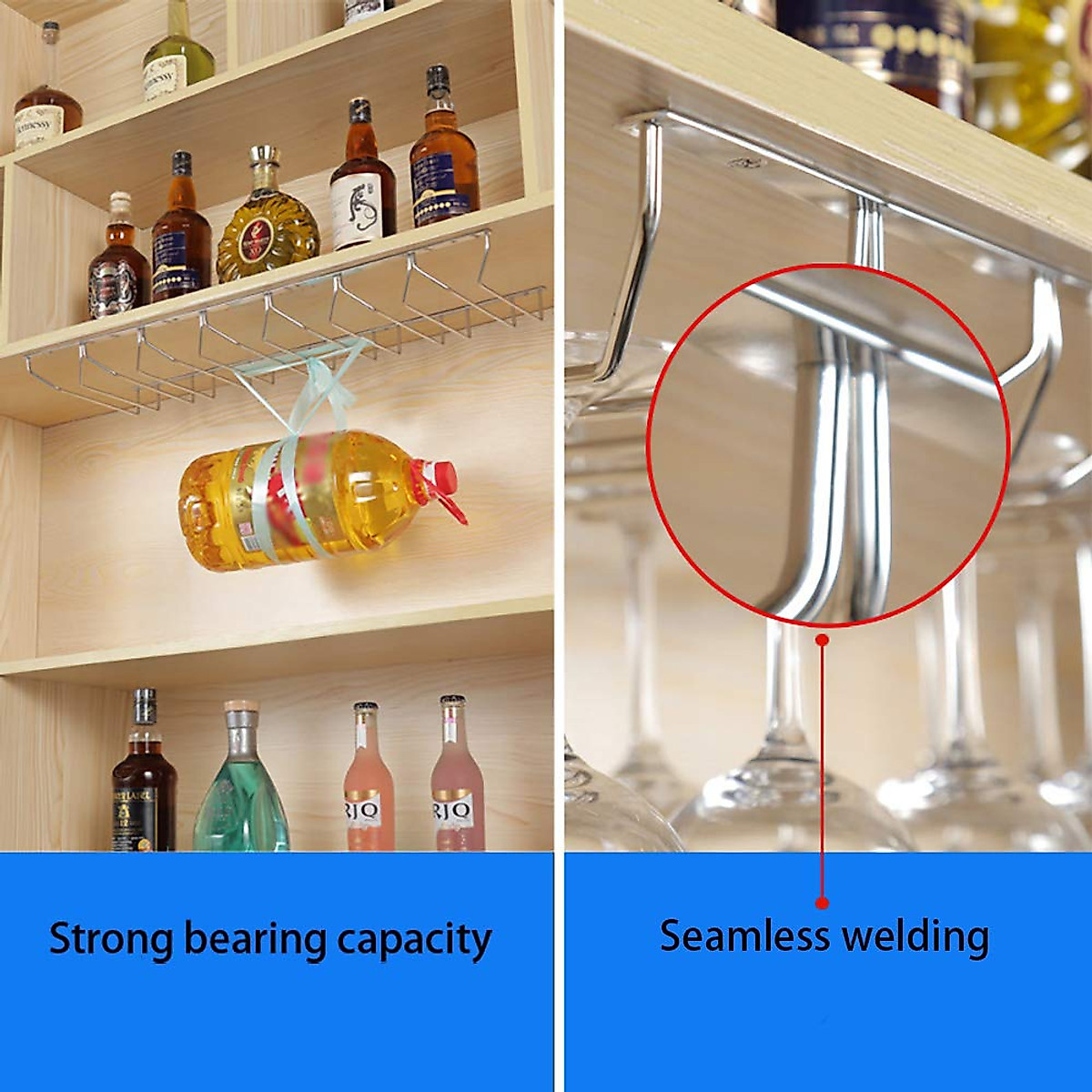 Wine Glasses Holder,Under Cabinet Stemware Wine Glass Rack Storage Holder 13.4 Inch Set of 2 Convenient collection Hanging Rack