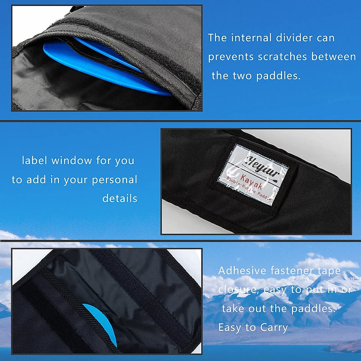 HEYTUR Durable Kayak Paddle Bag for 2-Piece Adjustable Kayak Paddles (2-Piece 51in)